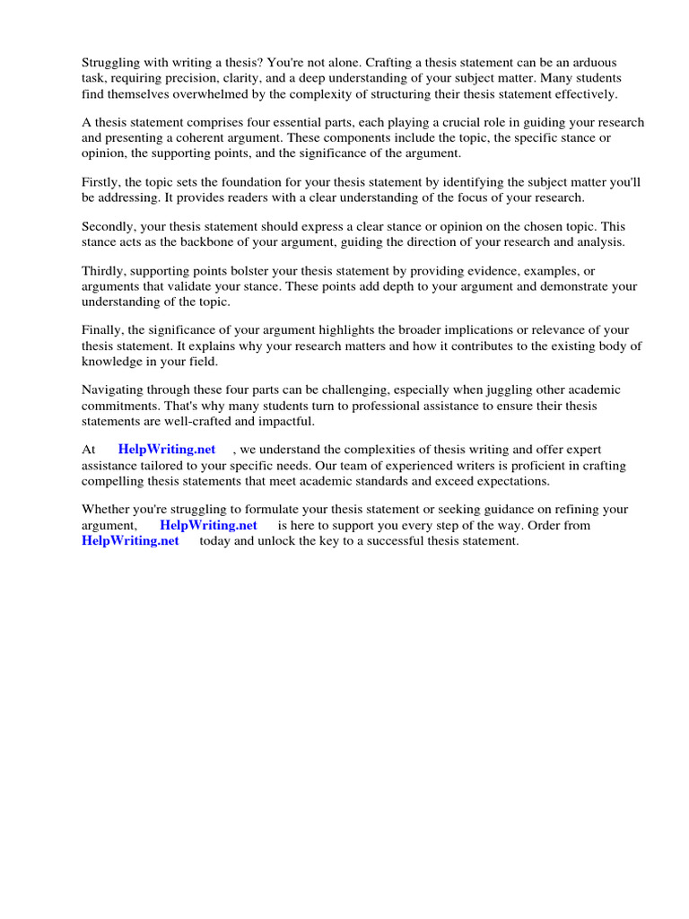 Four Parts of A Thesis Statement | PDF