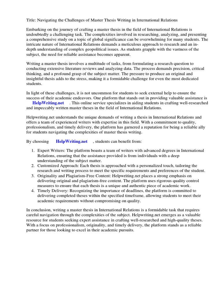 Master Thesis Examples International Relations | PDF