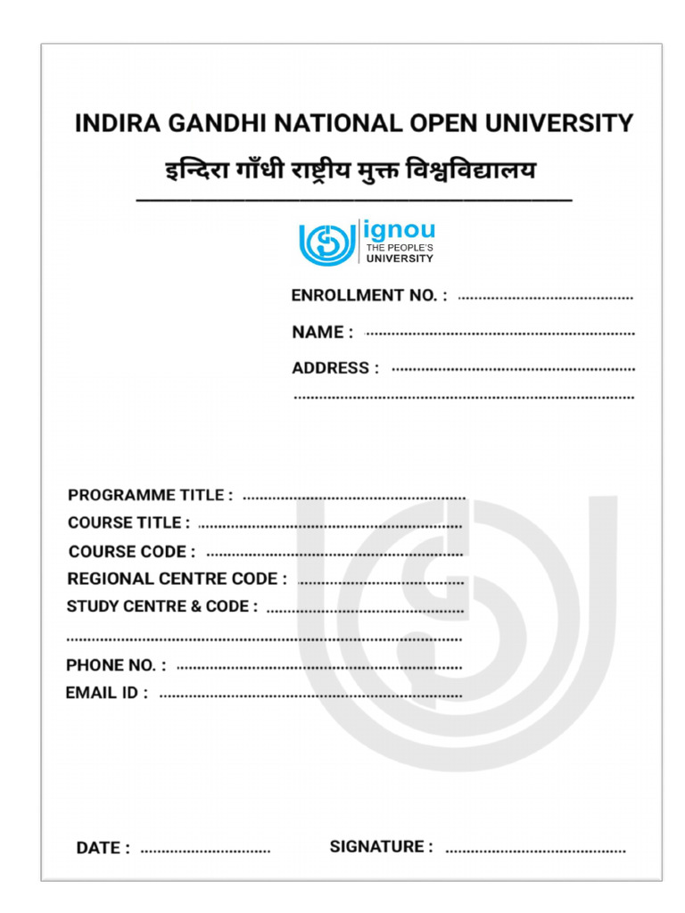 IGNOU Assignment Front Page by TGN-1 | PDF