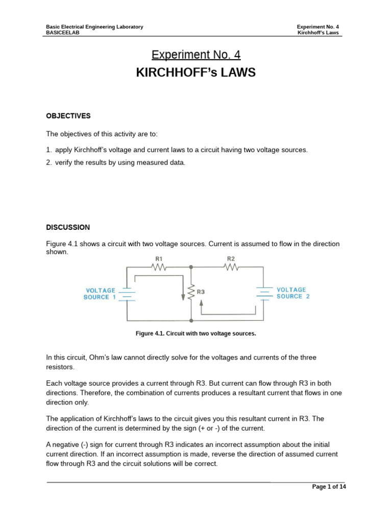 Experiment 4 Kirchhoffs Laws | PDF | Electrical Network | Voltage