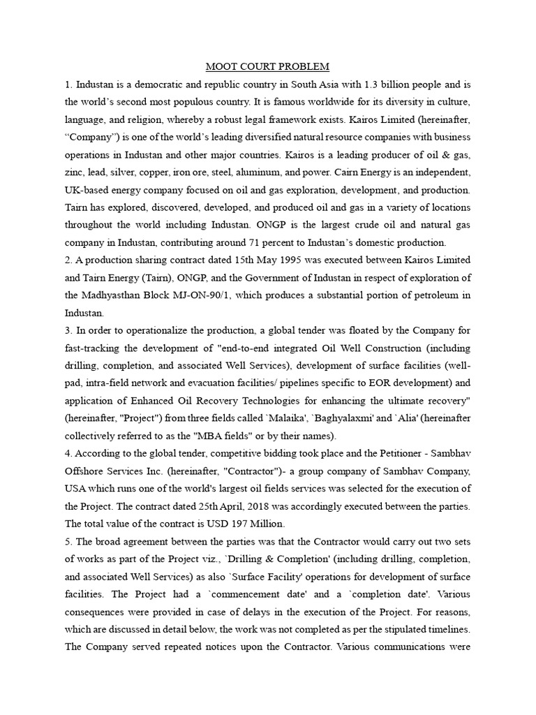 MOOT COURT PROBLEM For 13 & 14 | PDF | Petroleum | Arbitration