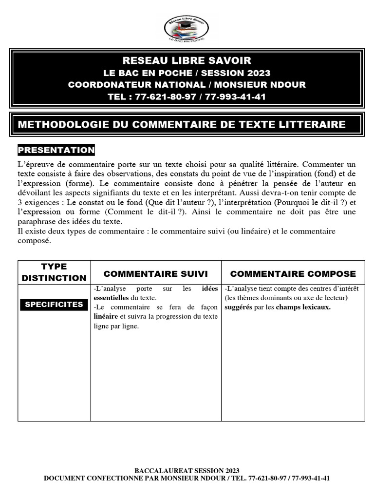 Méthodologie du Commentaire Composé | PDF | Arts du langage et discipline