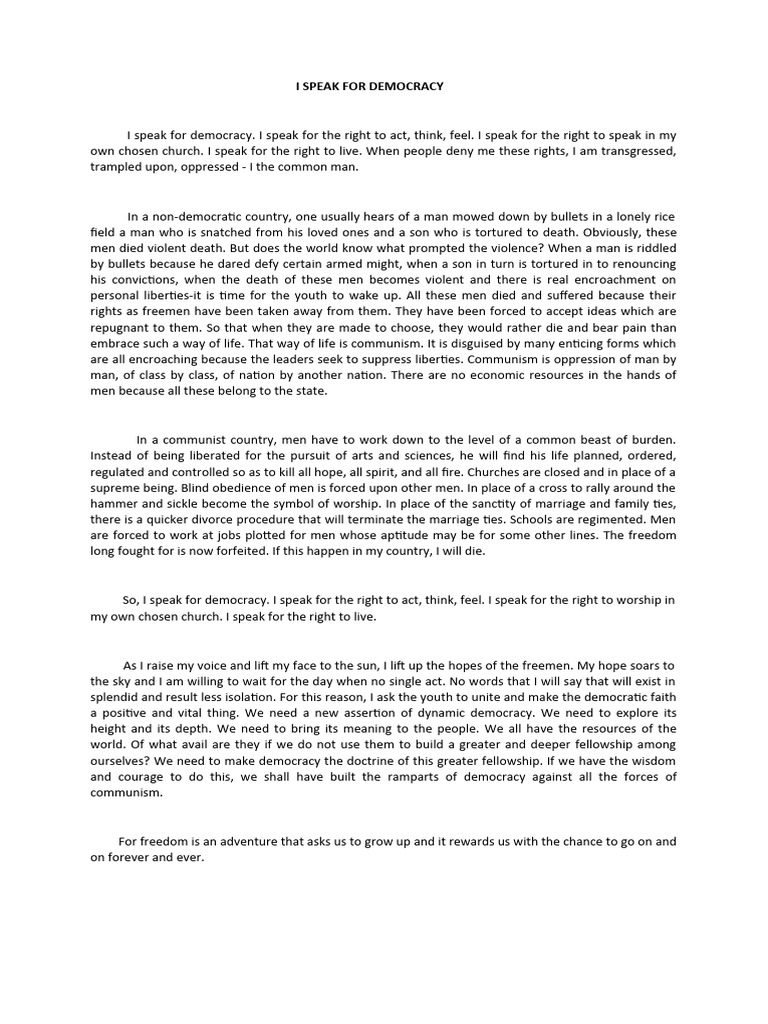 i Speak for Democracy | PDF | Democracy | Political Ideologies