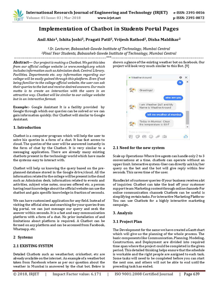 Implementation of Chatbot in Students Po | PDF | Computing | Information Technology