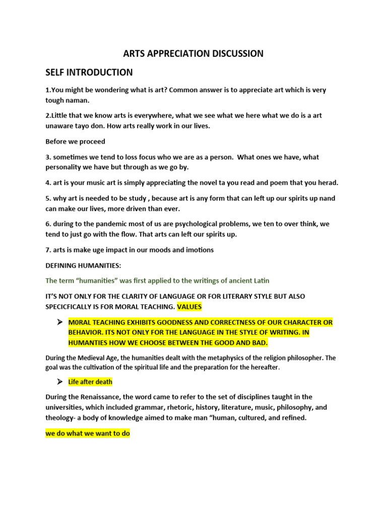 Arts Appreciation Discussion 1 | PDF | Humanities | Science