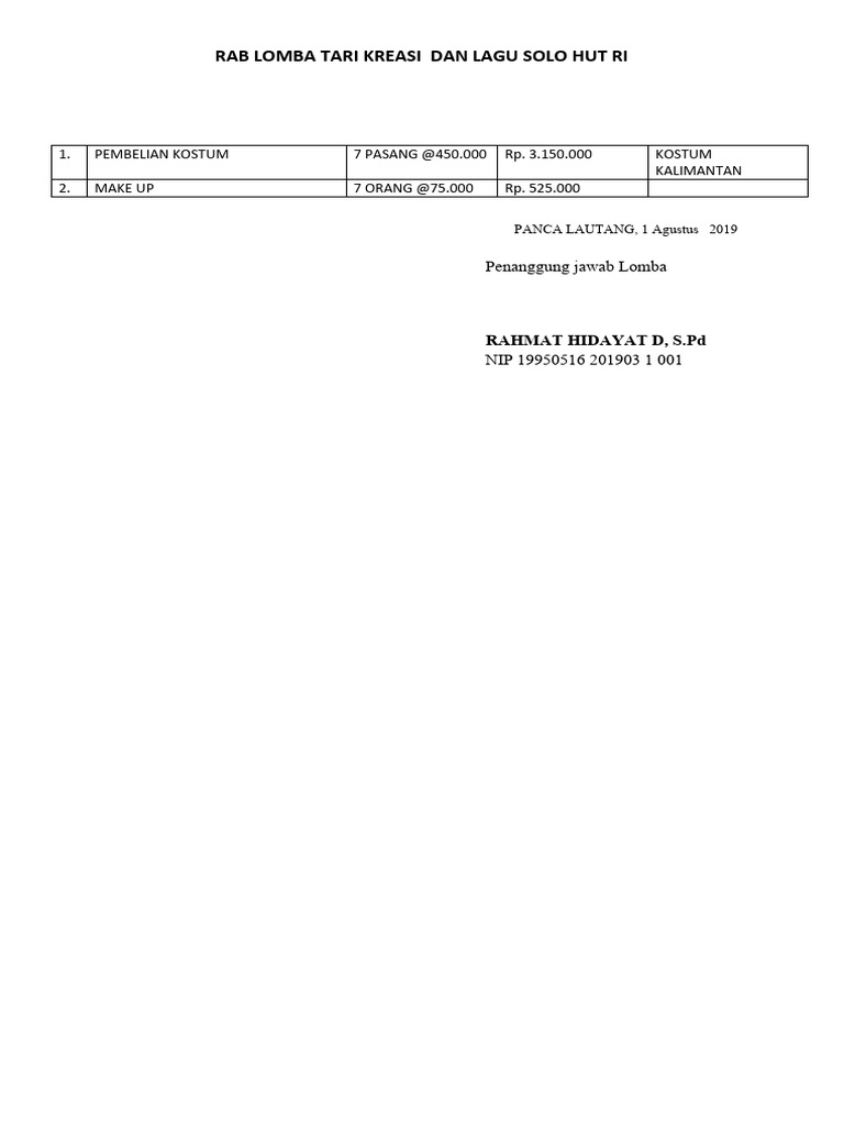 Rab Lomba Tari Kreasi Dan Lagu Solo Hut 2019 Ri | PDF
