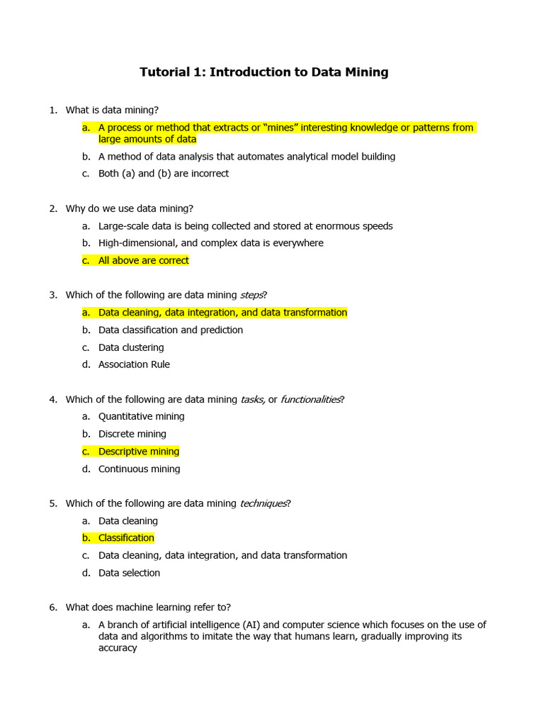 Tutorial 1 Solutions | PDF | Machine Learning | Data Mining