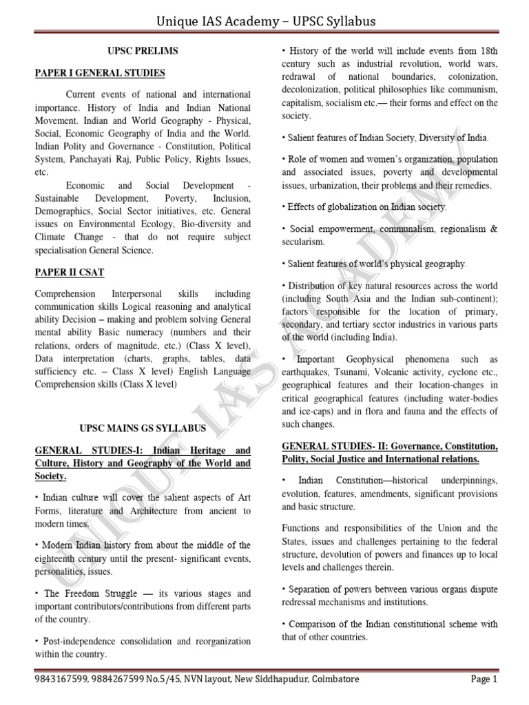 UPSC Prelims and Mains Syllabus Overview | PDF | Politics