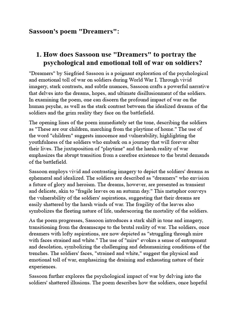 Emotional Toll of War in Sassoon's "Dreamers" | PDF | Poetry