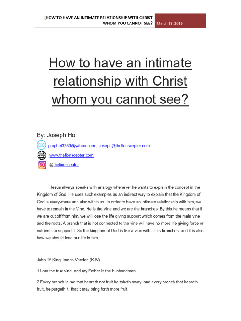 How To Have An Intimate Relationship With Christ Whom You Cannot See ...