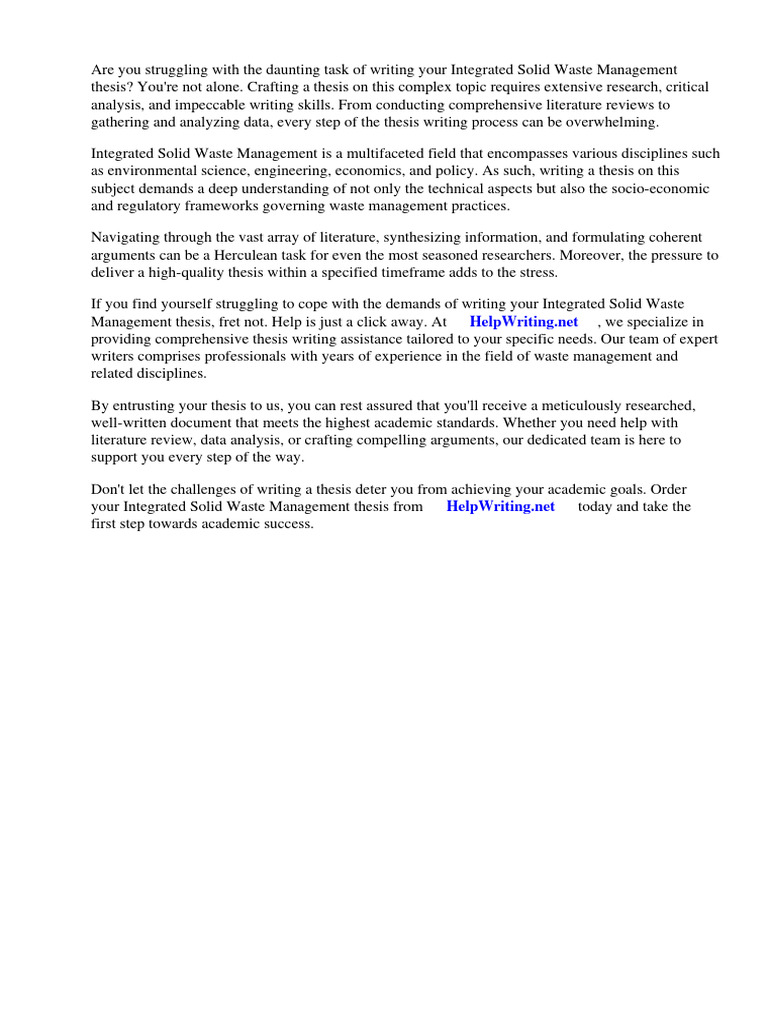 Integrated Solid Waste Management Thesis | PDF | Waste Management | Waste Integrated Solid Waste Management Thesis | PDF | Waste Management | Waste