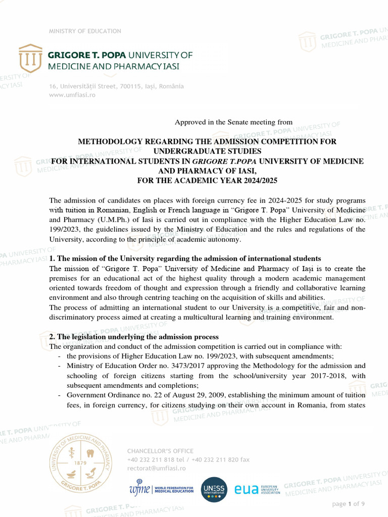 UMF Iași Admission Guide 2024/2025 | PDF | University And College ...