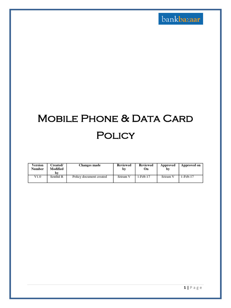 BB Mobile Phone Data Card Policy | PDF | Mobile Phones | Service Industries