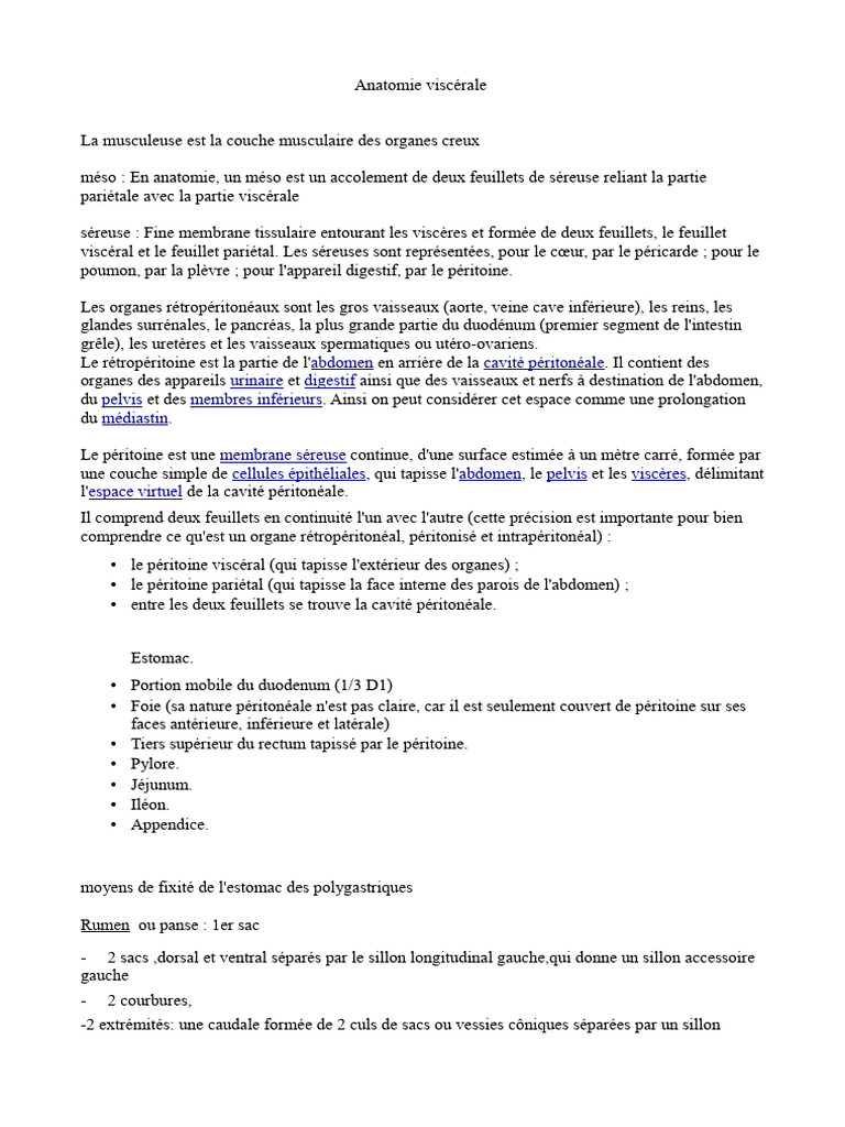 Anatomie des viscères et péritoine | PDF | Péritoine | Anatomie humaine