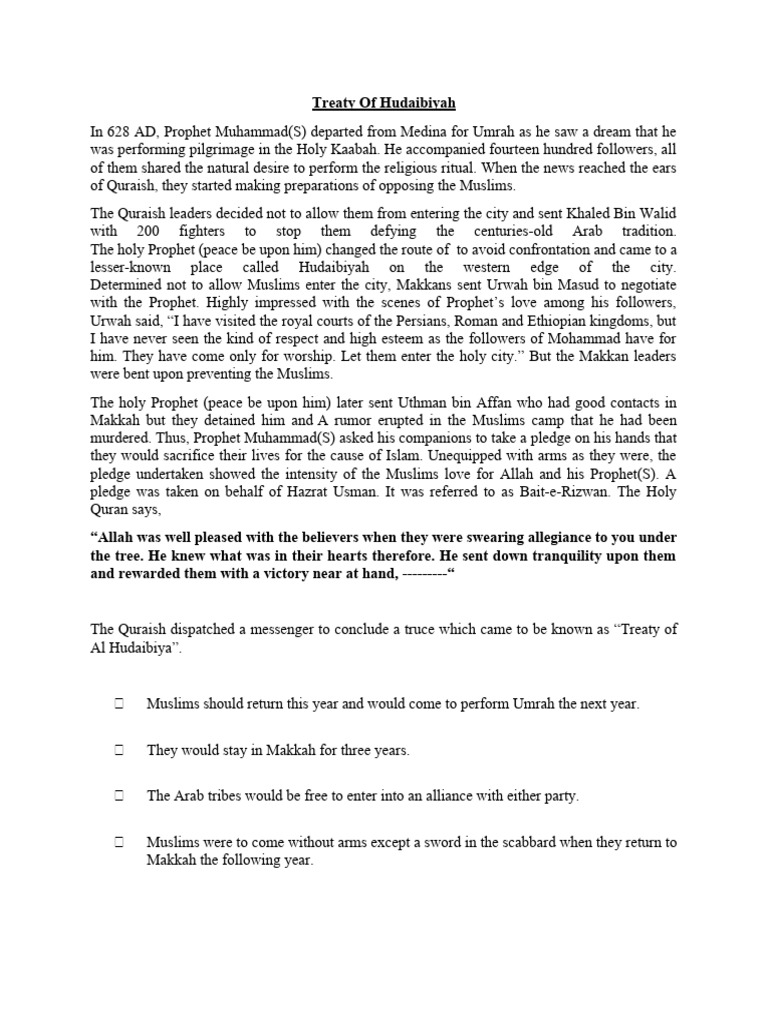 Treaty of Hudaibiyah 2023 | PDF | Muhammad | Mecca