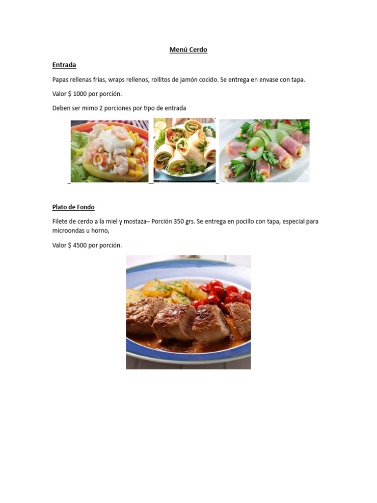 Menu Cerdo | PDF | Cocina, comidas y vino