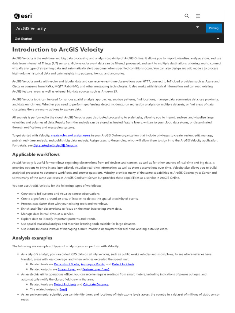 Introduction To ArcGIS Velocity | PDF