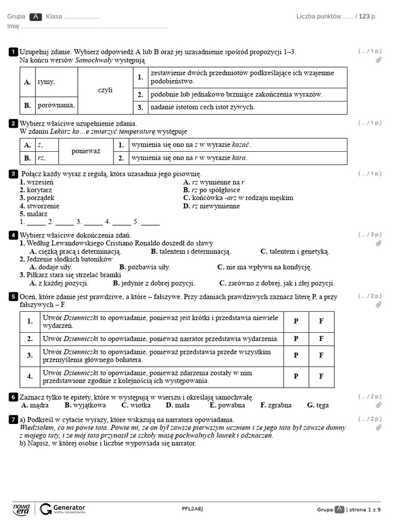 O Sobie, o Nas Generator Test (Z Widoczną Punktacją) | PDF