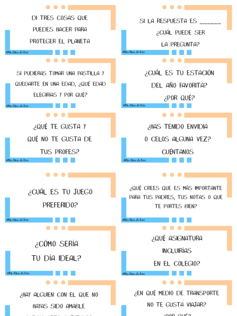 Tarjetas PRIMER DÍA DE CLASE CONOCE A TUS ALUMNOS Expresión Oral 1 | PDF