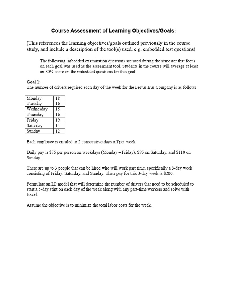 Course Assessment of Learning Objectives | PDF