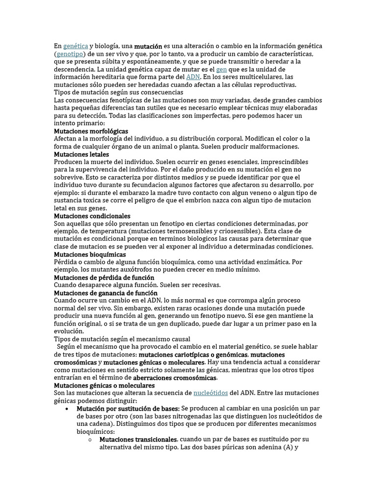 Ut5 Definiciones | PDF | Hibridación de ácido nucleico | Mutación