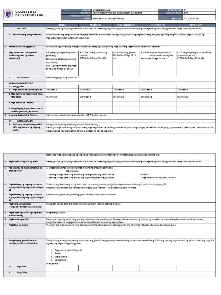 DLL - Epp 5 - Q3 - W6 | PDF