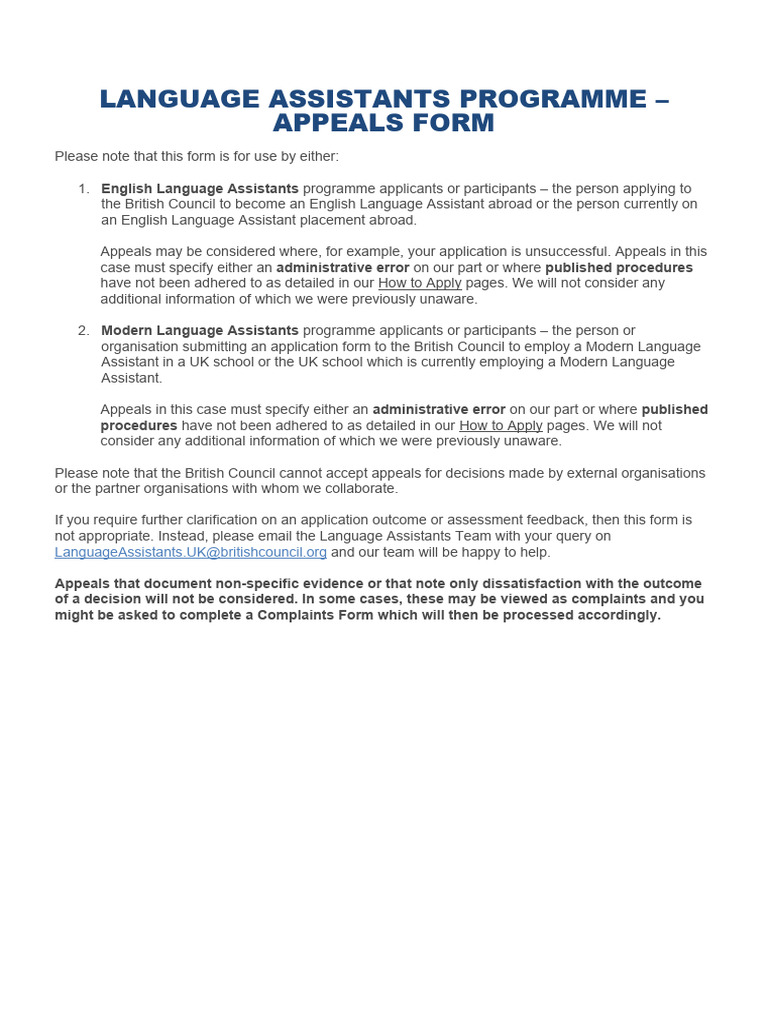 Language Assistants Programme Appeals Form | PDF | Business