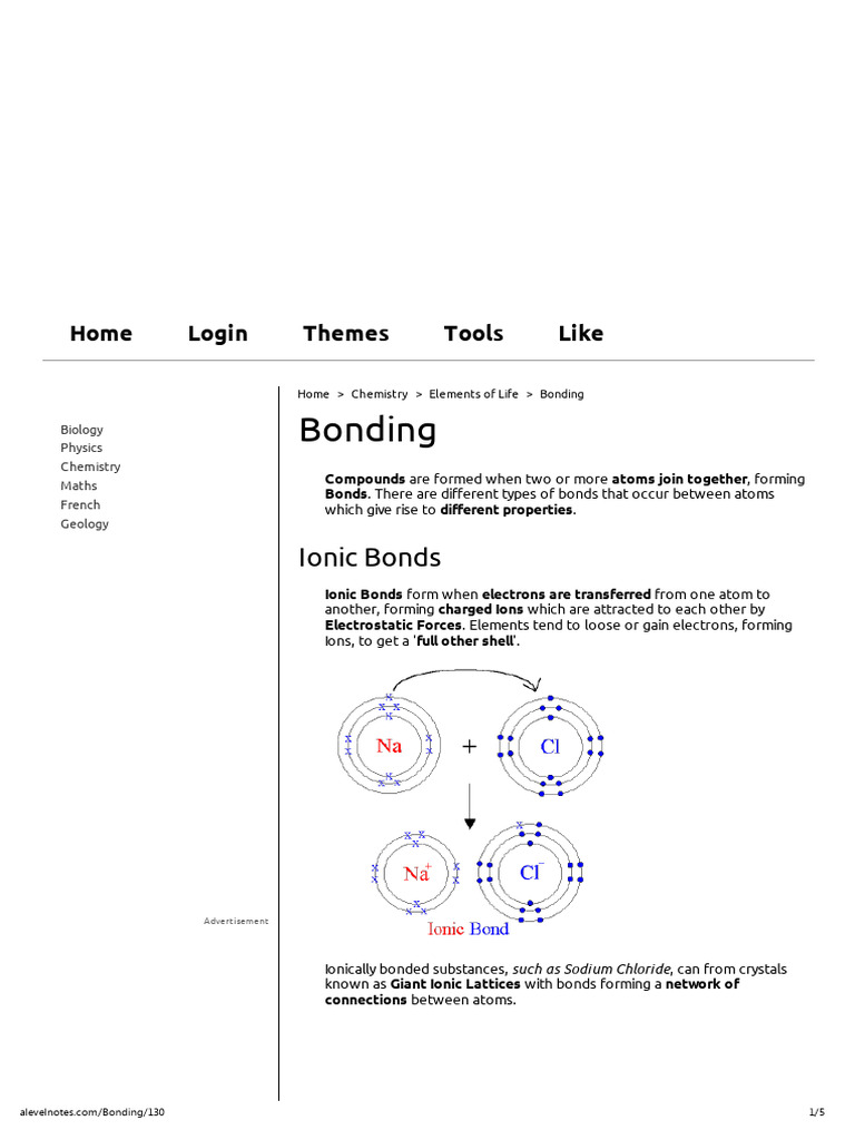 Bonding A Level Notes | PDF | Chemical Bond | Ionic Bonding
