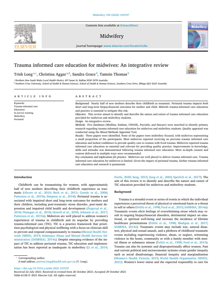 Trauma-Informed Care Education for Midwives | PDF | Midwife ...