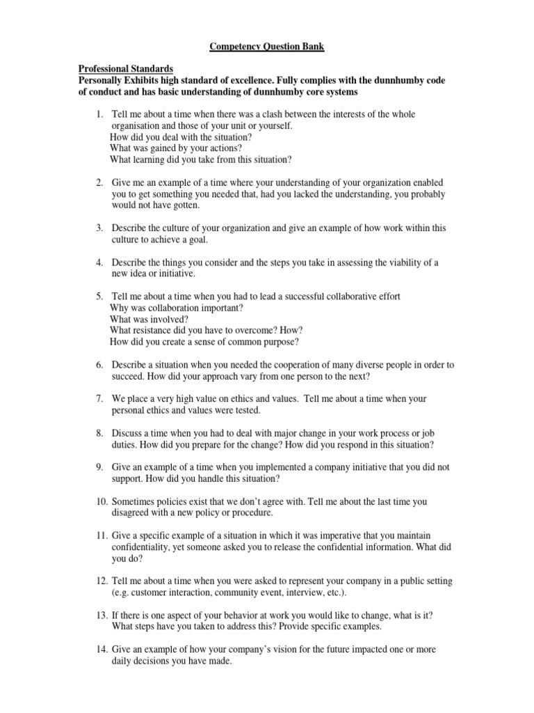 Competency Questions - Core Capability Framework | PDF | Communication | Goal