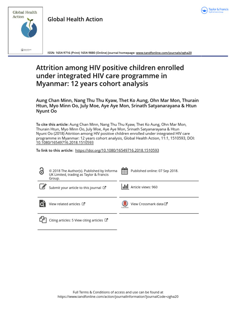 Attrition Among HIV Positive Children Enrolled Under Integrated HIV Care Programme in Myanmar 12 ...