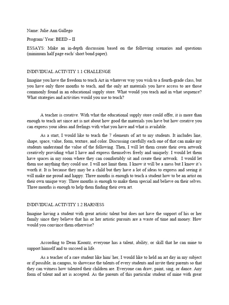 Gallego-Individual Activity-Sc Arts | PDF