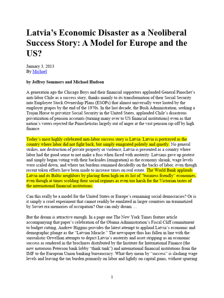 Article 2 - Latvia's Economic Disaster As A Neoliberal Success Story A ...