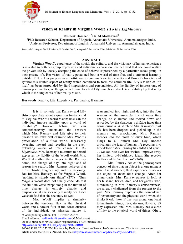 Virginia Woolf's Reality Vision | PDF | To The Lighthouse | Metaphysics ...