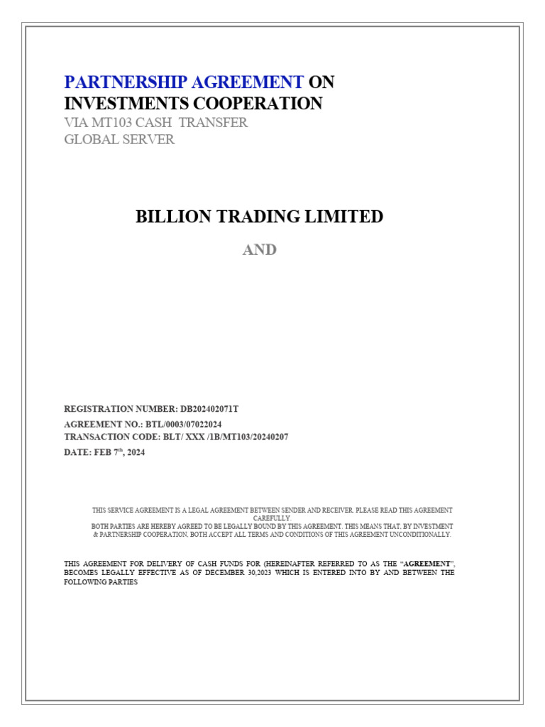 DOA Agreement Billion Trading Limited UK-DB-AC | PDF | Business Law ...