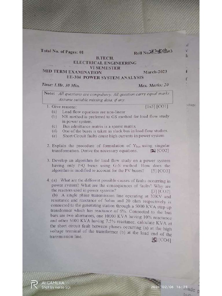 POWER SYSTEM ANALYSIS PYQs | PDF