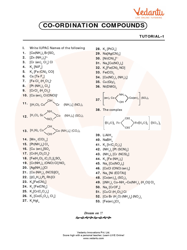Coordination Compounds-T-1 | PDF | Chemical Substances | Metallic Elements
