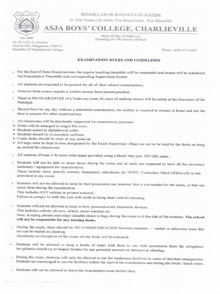 Examination Rules and Guidelines For Examination | PDF