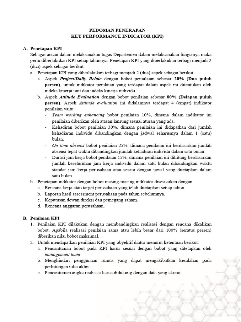 SOP Pedoman Penerapan KPI Template | PDF | Pengelolaan Keuangan & Uang