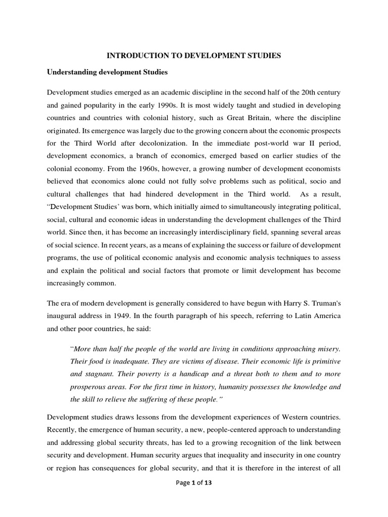 Introduction To Development Studies | PDF | Economic Development ...