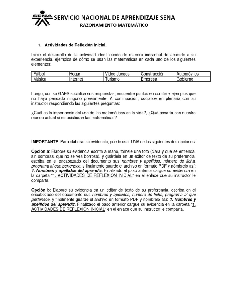 Actividades de Reflexión Inicial | PDF