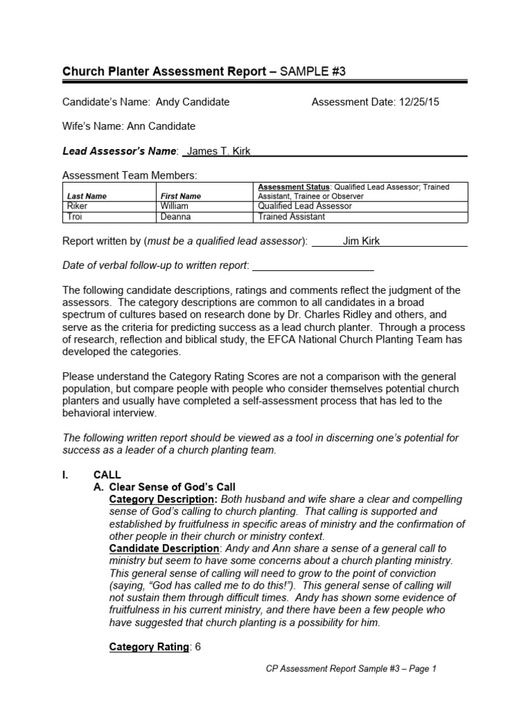 Church Planter Assessment Report - Sample #3 | PDF | Leadership ... Church Planter Assessment Report - Sample #3 | PDF | Leadership ...