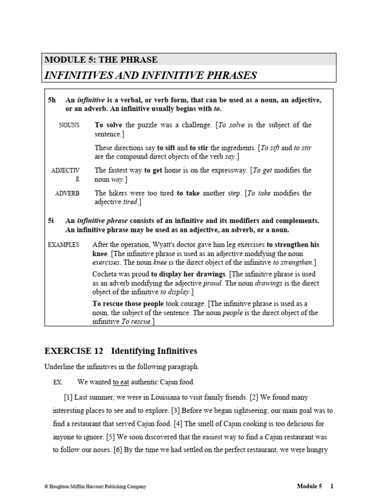 Infinitives and Infinitive Phrases | PDF | Adjective | Verb