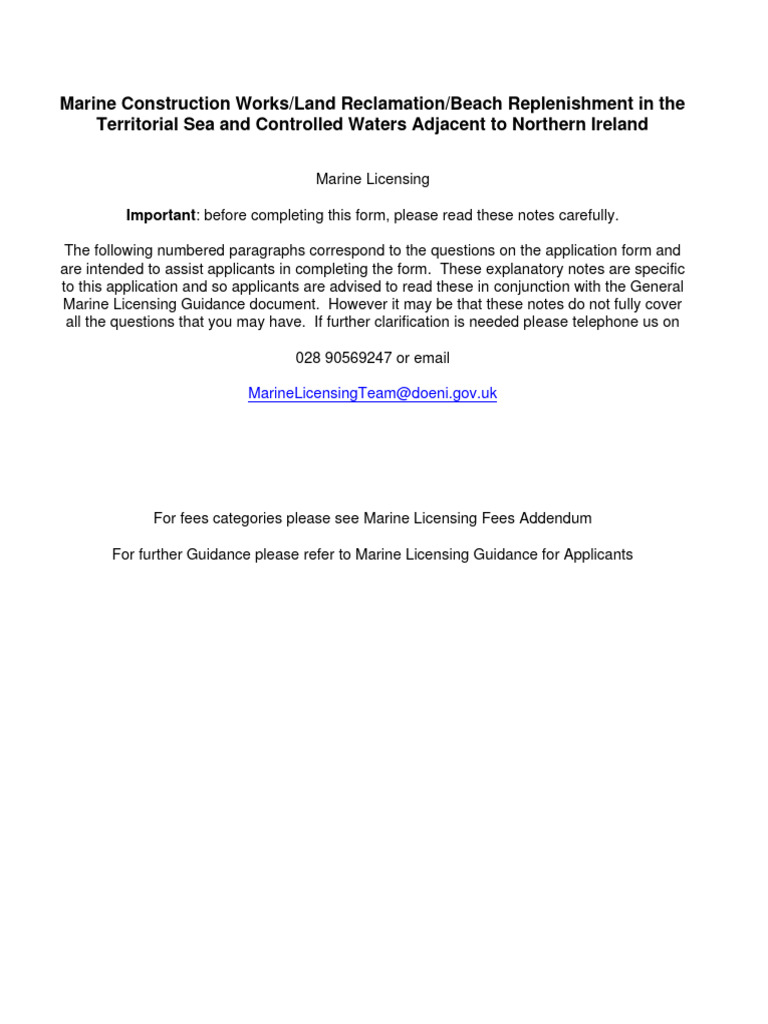 Application For Marine Construction Works | PDF