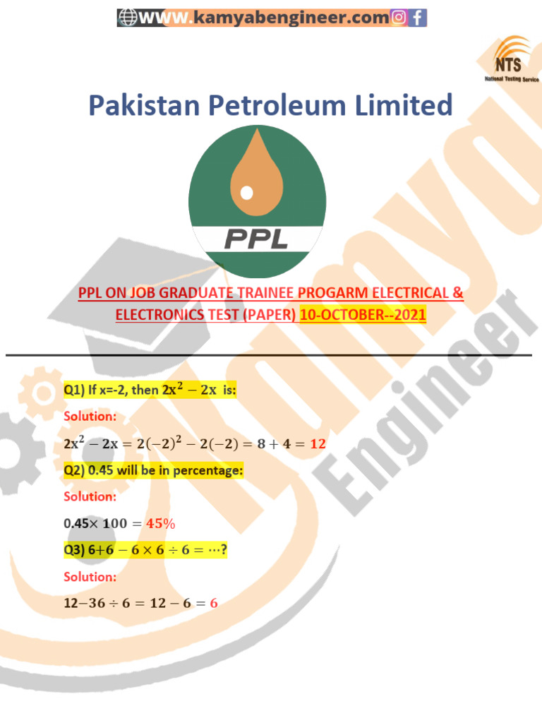 Pakistan Petroleum Limited (PPL) Trainee Electrical-Electronics Paper ...