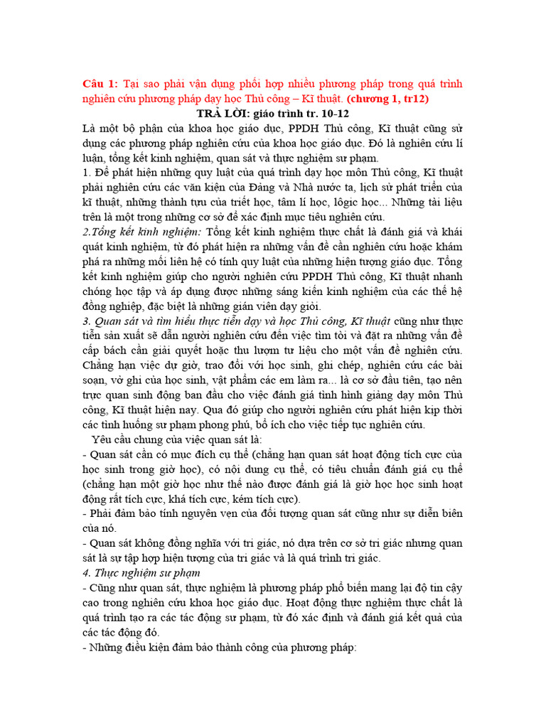 Đề cương môn PPDH Công Nghệ - Giáo dục Tiểu học | PDF