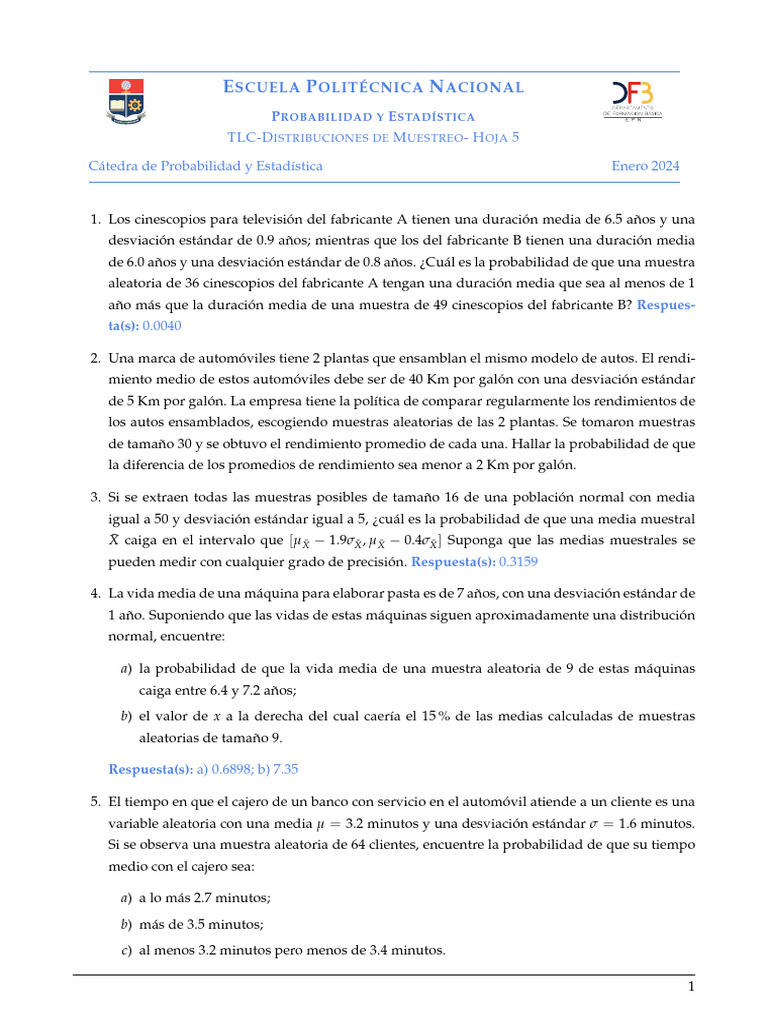 Hoja de ejercicio 5 | PDF | Desviación Estándar | Media