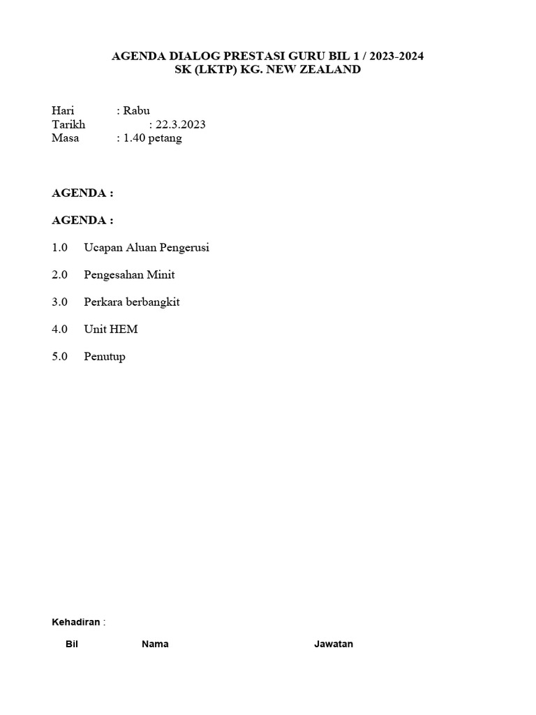 Minit Mesyuarat Hem 1 2023-2024 | PDF