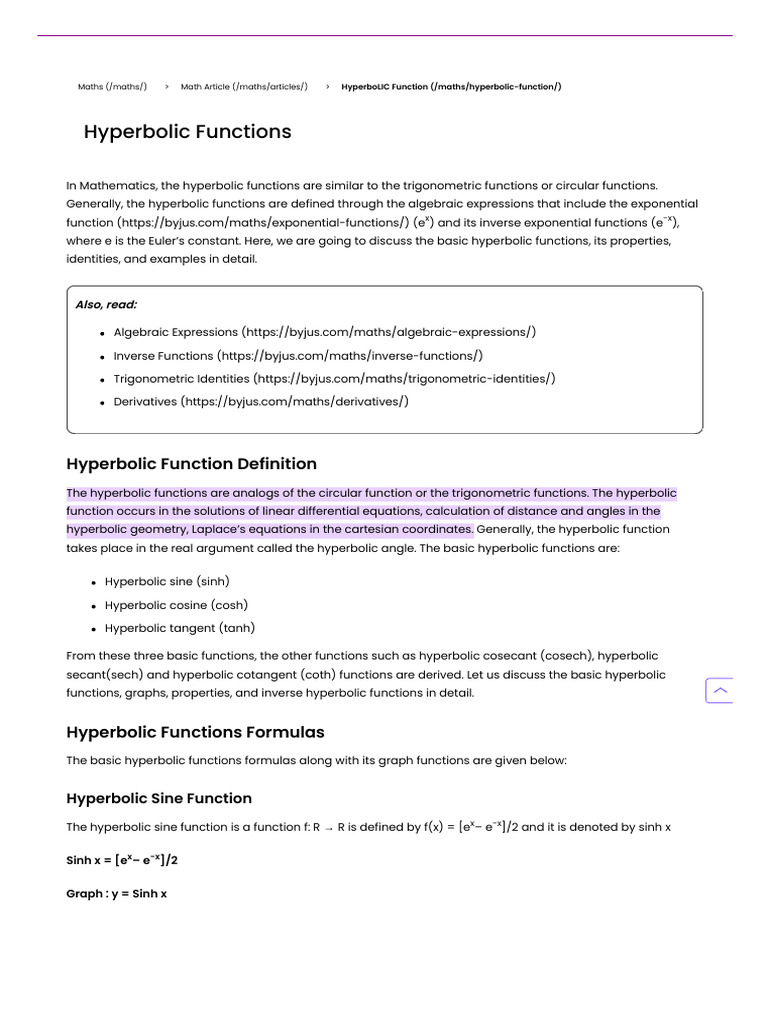 Hyperbolic Function MTS 201 | PDF | Trigonometric Functions | Function ...