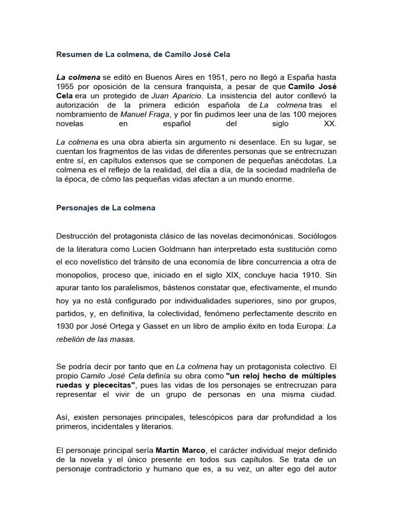 Resumen De La Colmena Pdf